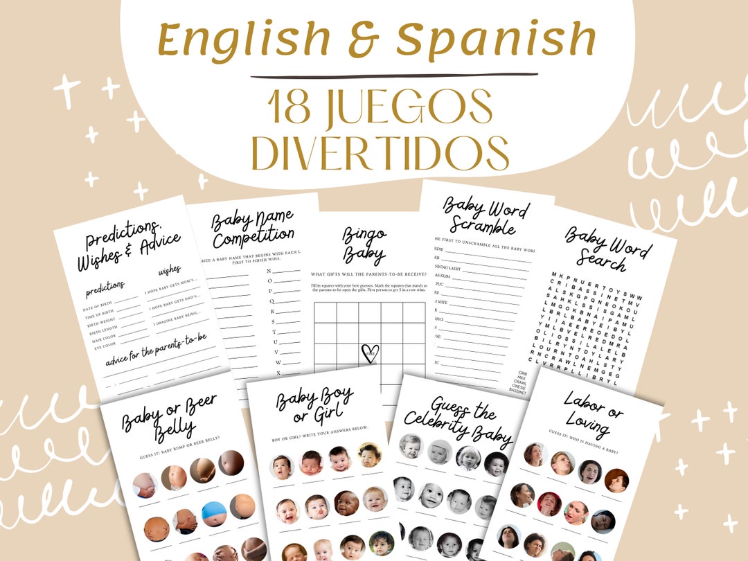 Bilingual Fun Pack, 18 Total Games, English & Spanish Baby Shower Games ...