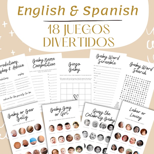 Bilingual Baby Shower Games Spanish - Etsy