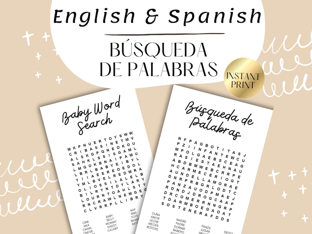 English & Spanish Word Search, Bilingual Baby Shower Game - Etsy