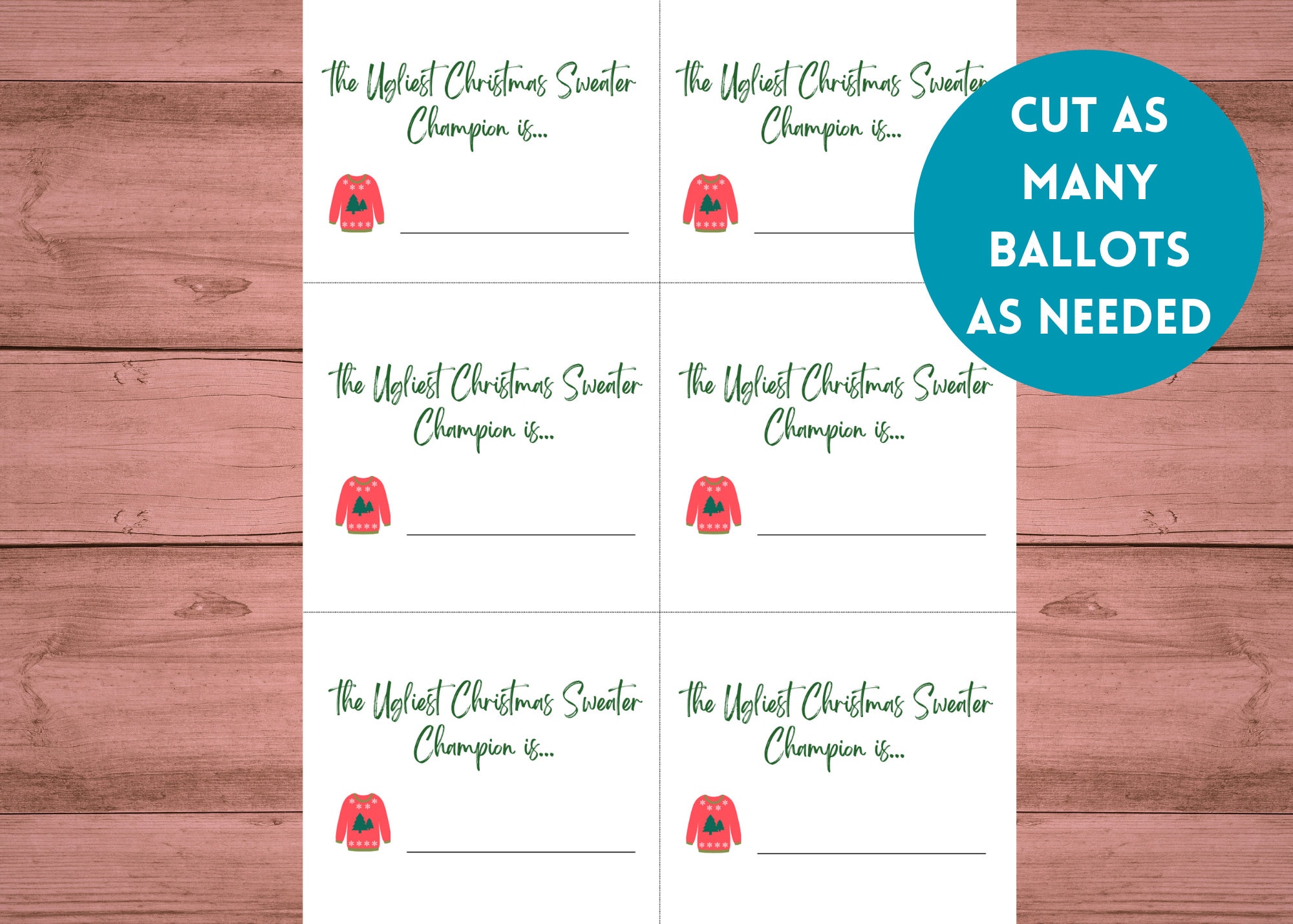 Ugly Sweater Party Pack Printable Christmas Game Sign Voting Ballots ...