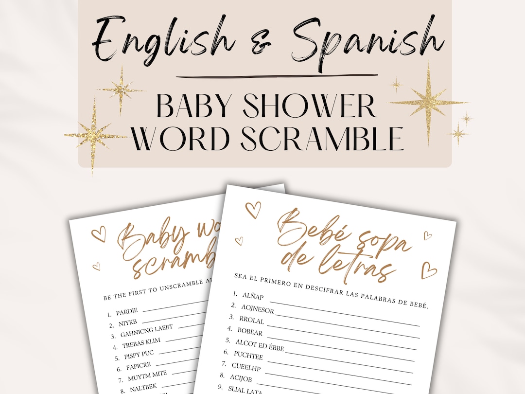 English & Spanish Baby Word Scramble, Gold or Black Minimalist Design ...