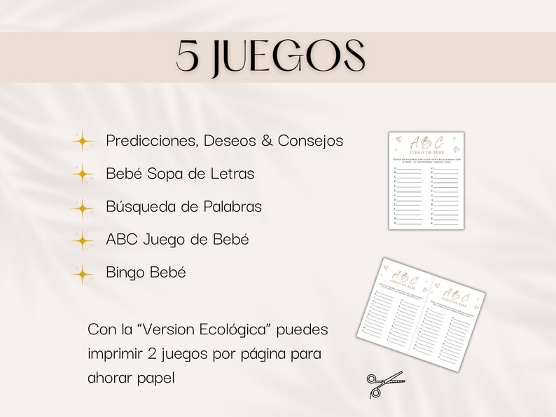 Paquete de juego para baby shower en español, dorado o negro ...