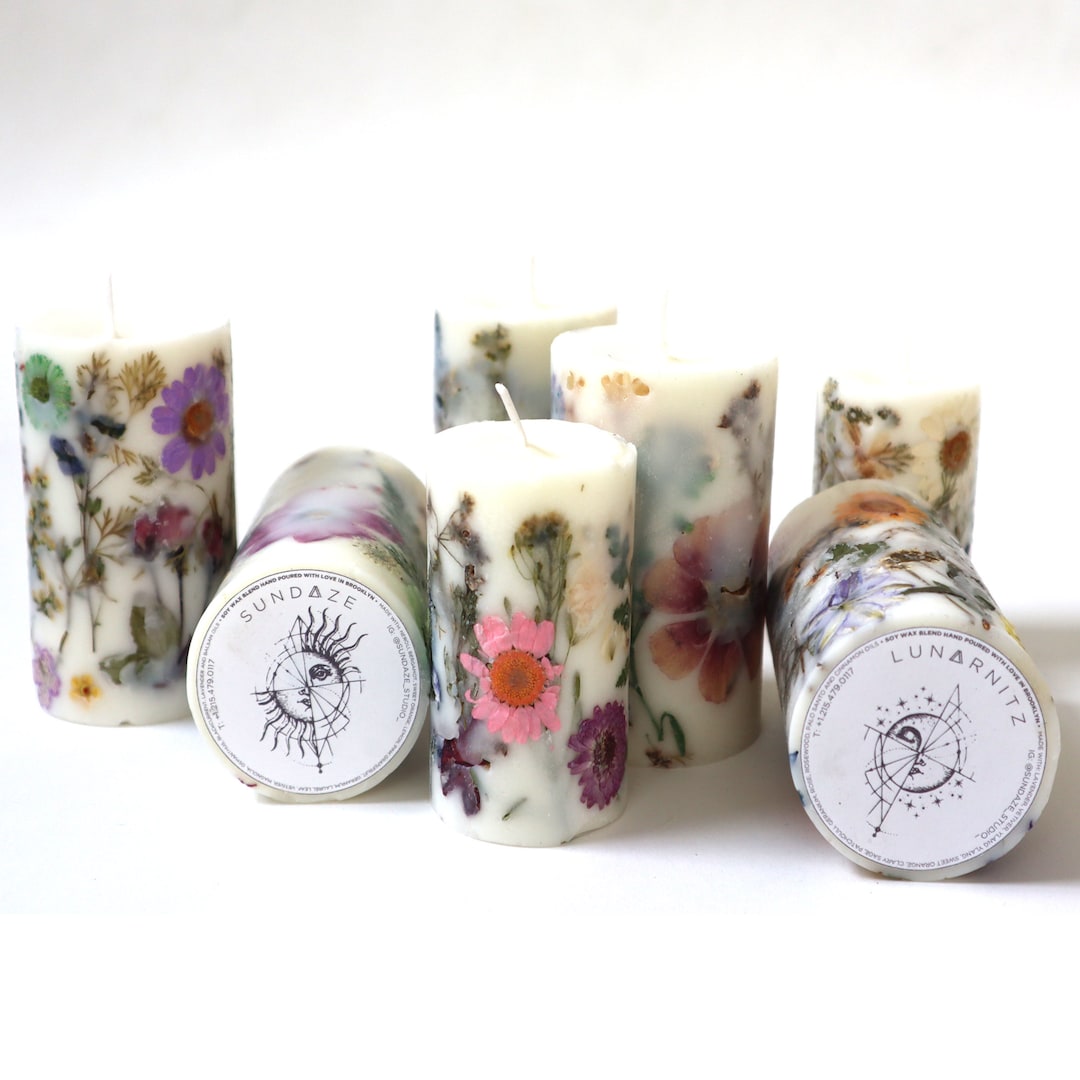 Hand Pressed Flower Botanical Candles - Etsy