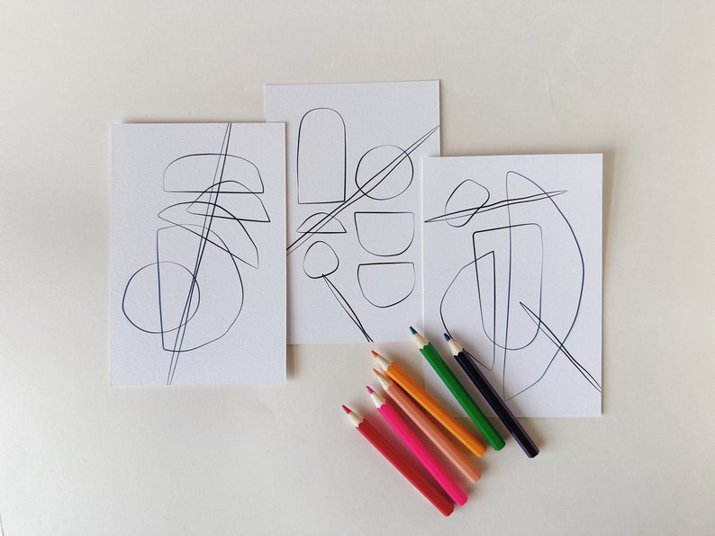 Abstract Shape Color in Postcards | Set of 9 | DIY Postcard Kit | Color ...