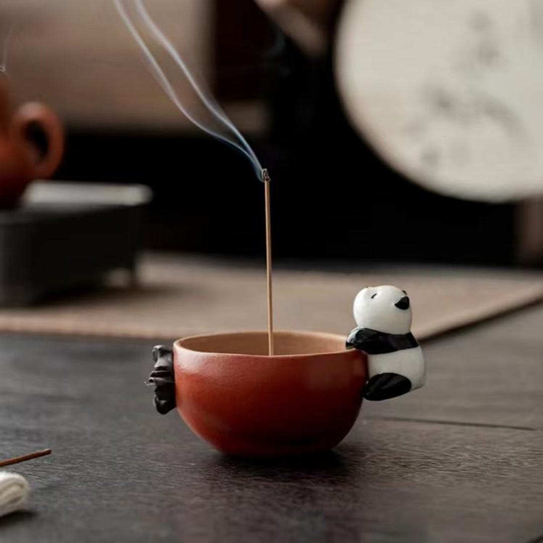 Whimsical Panda & Persimmon Ceramic Incense Burner With Free Incense ...