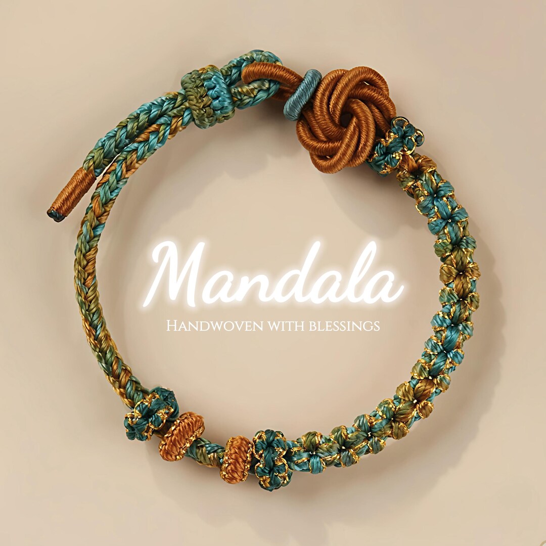 Handmade Adjustable Mandala Knot Bracelet | Peach Blossom Braid Lucky ...