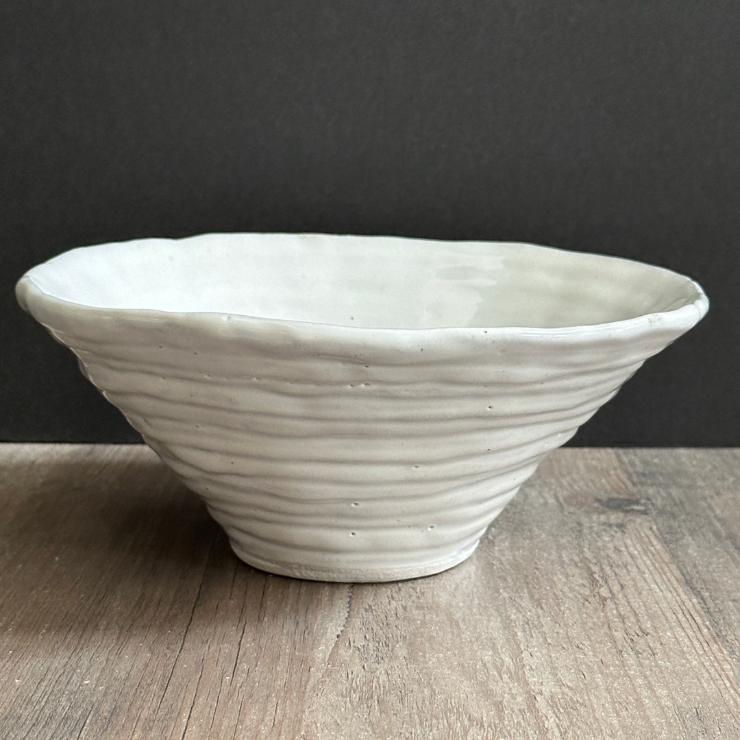 White Ceramic Bowl - Hand Coiled Ceramic Bowl - Handmade Modern White ...