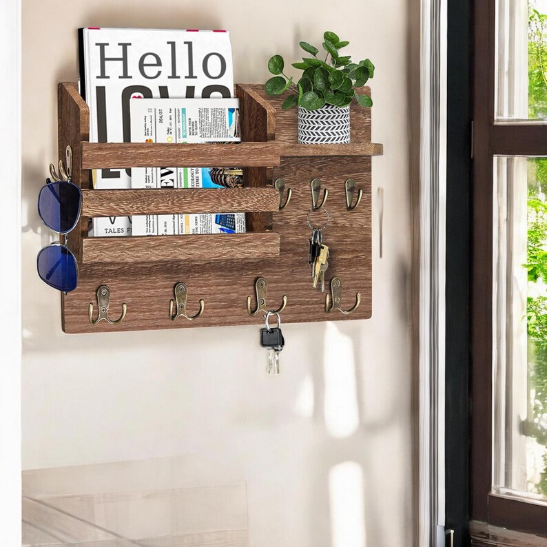 Entrance Way Key Rack Storage, Retro Wall Mounted Mail Rack, Wooden Hat ...