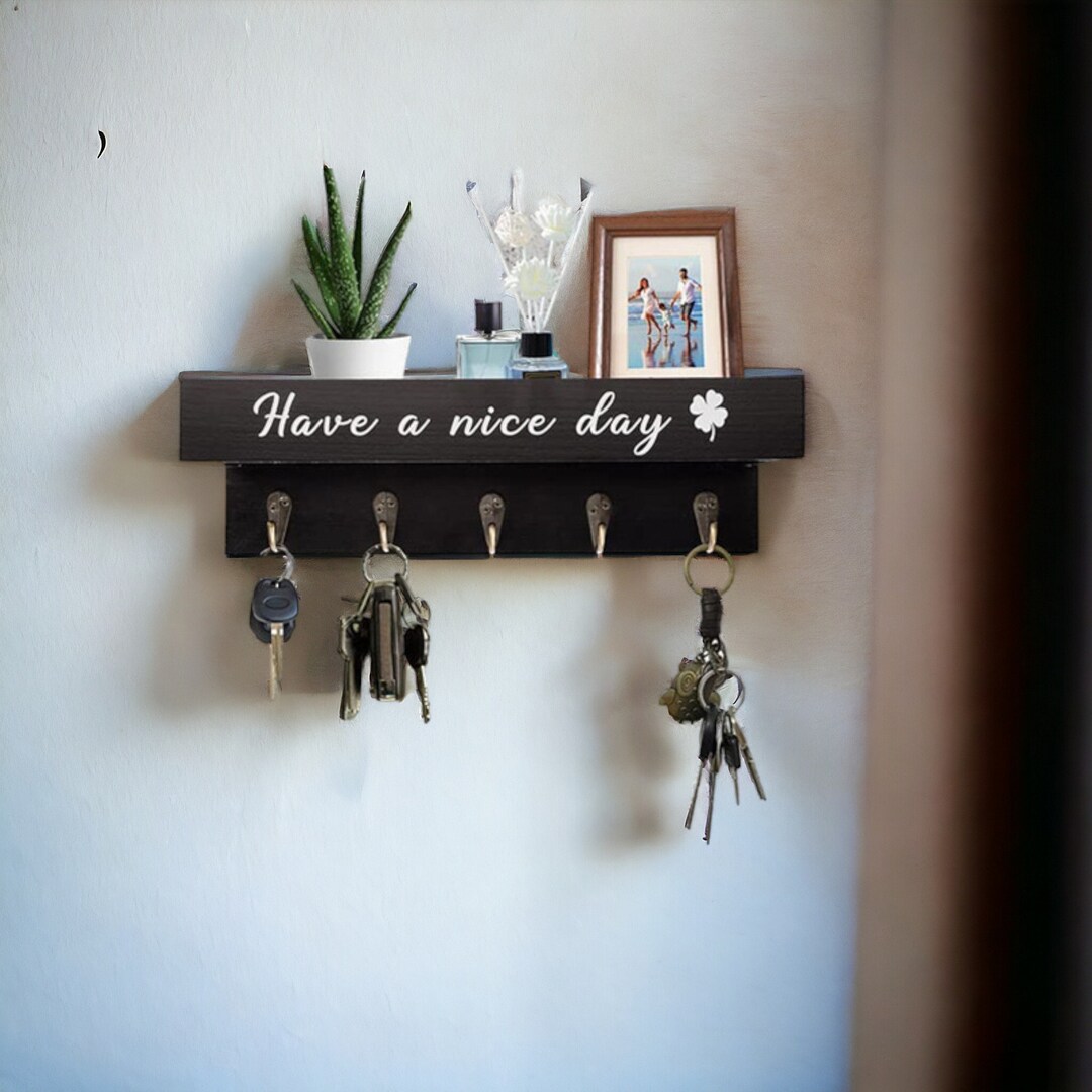 Entrance Wall Hanging Key Rack Storage Shelves, Unique Wooden Mail Rack ...