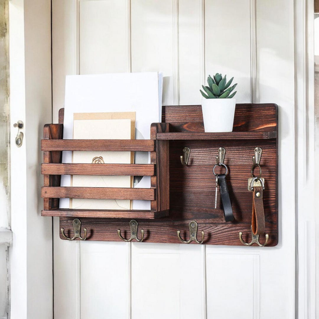 Entrance Way Key Rack Storage, Retro Wall Mounted Mail Rack, Wooden Hat ...