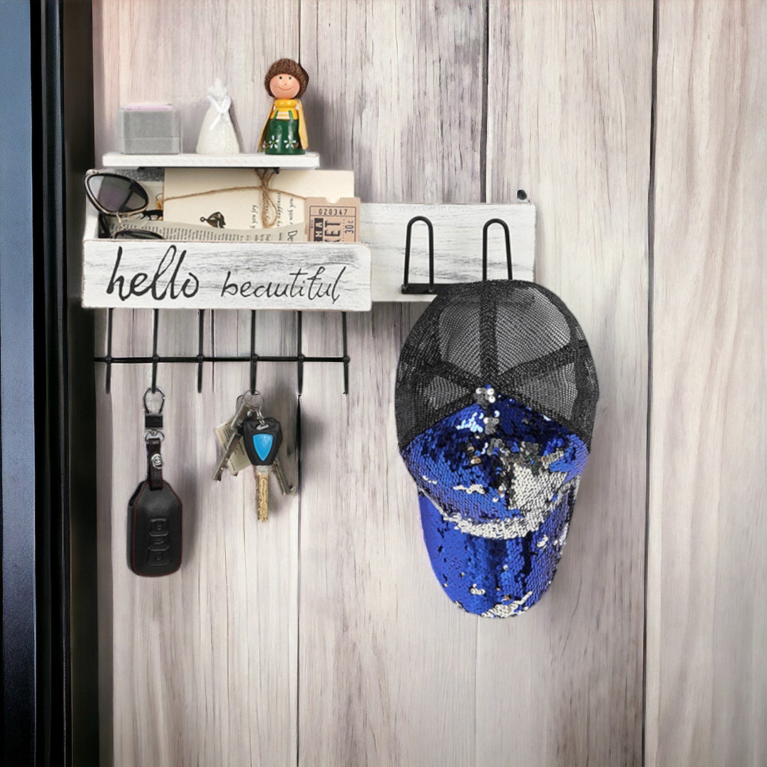 Entrance Way Wooden Key Rack Shelf, Creative Wall Hanging Mail Rack ...
