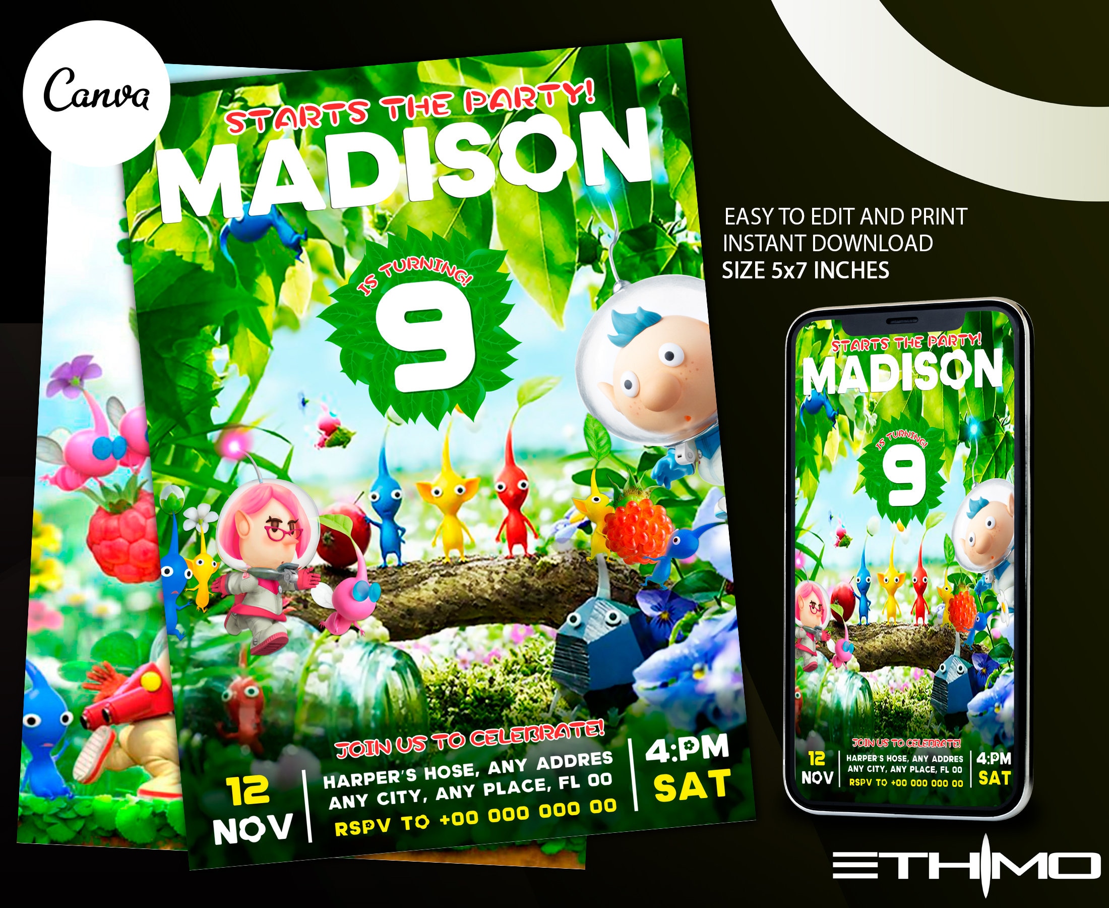 Pikmin Birthday Invitation, Pikmin Party Invite, Digital Invitation ...
