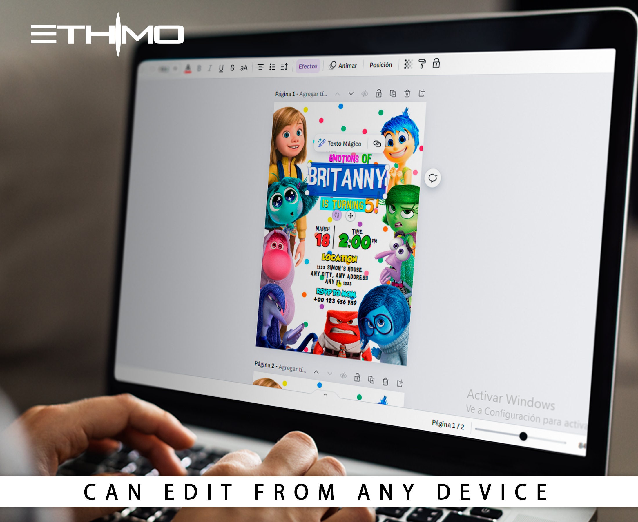 Editable Inside Out 2 Birthday Invitation | for Boy and Girl Kids ...