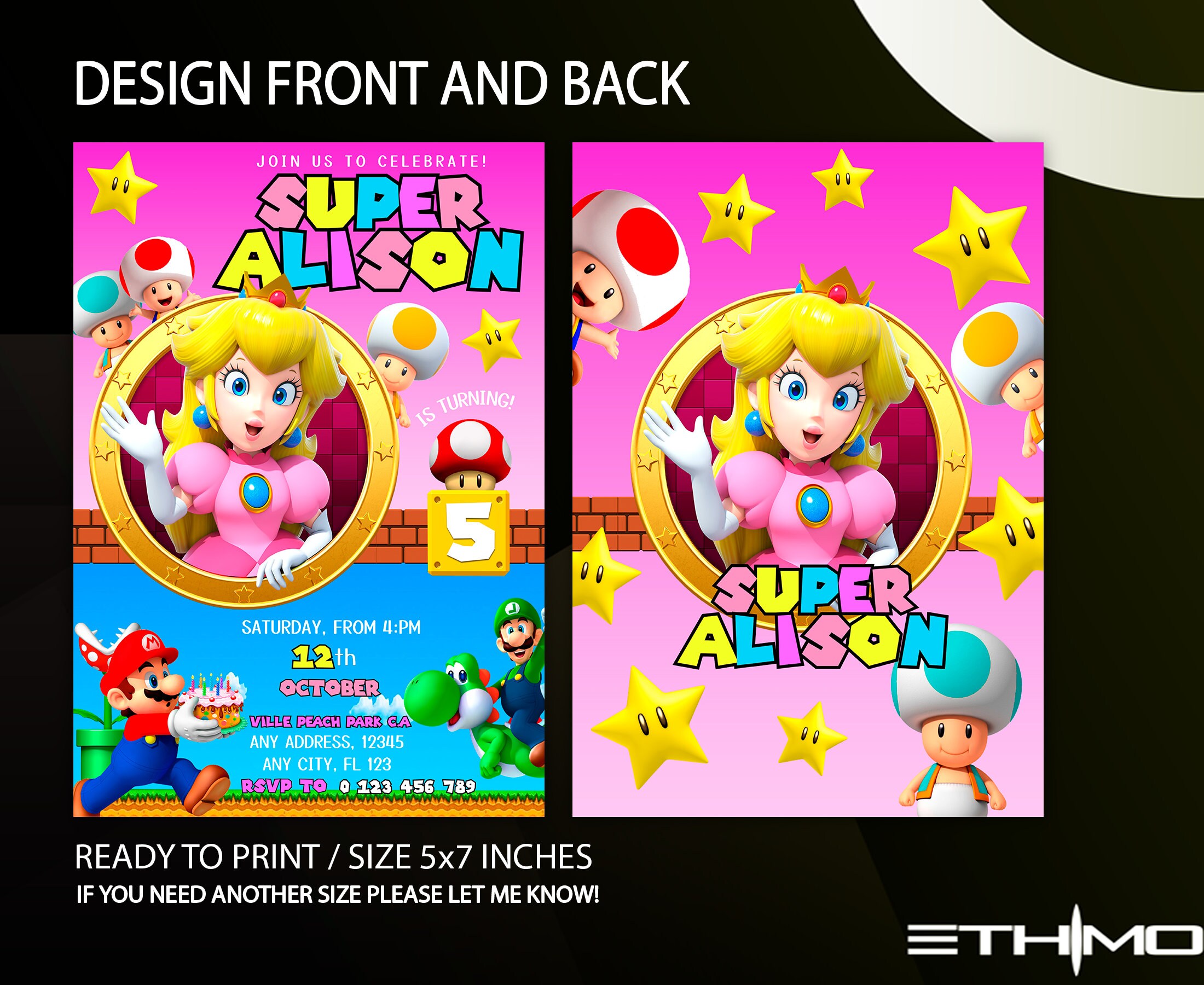 Princess Peach Invitation Super Mario Princess Birthday Invite Instant ...