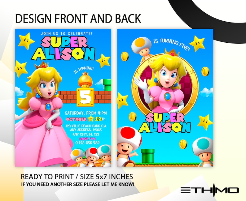 Princess Peach Invitation Super Mario Princess Birthday Invite Instant ...