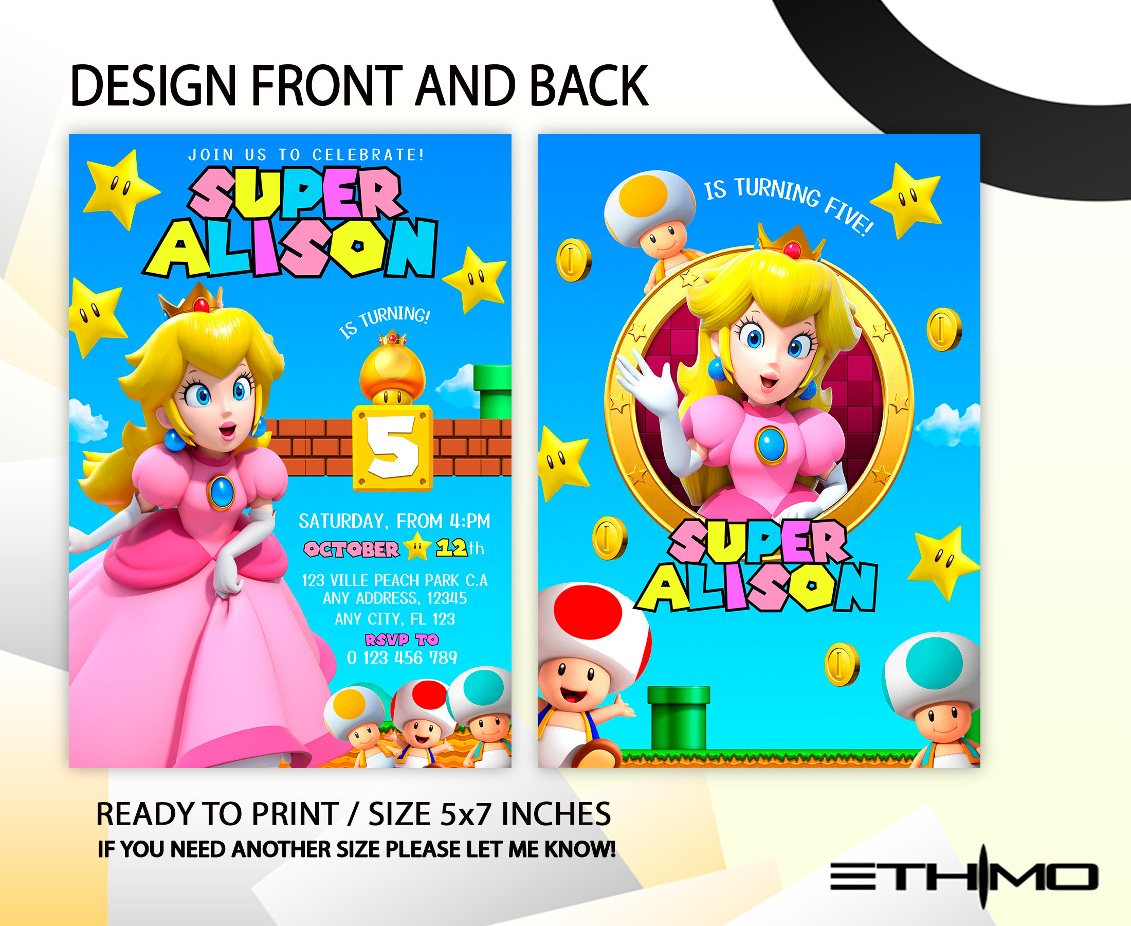 Princess Peach Invitation Super Mario Princess Birthday Invite Instant ...
