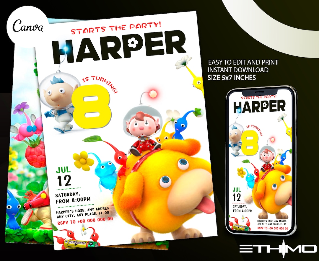 Pikmin Birthday Invitation, Pikmin Party Invite, Digital Invitation ...