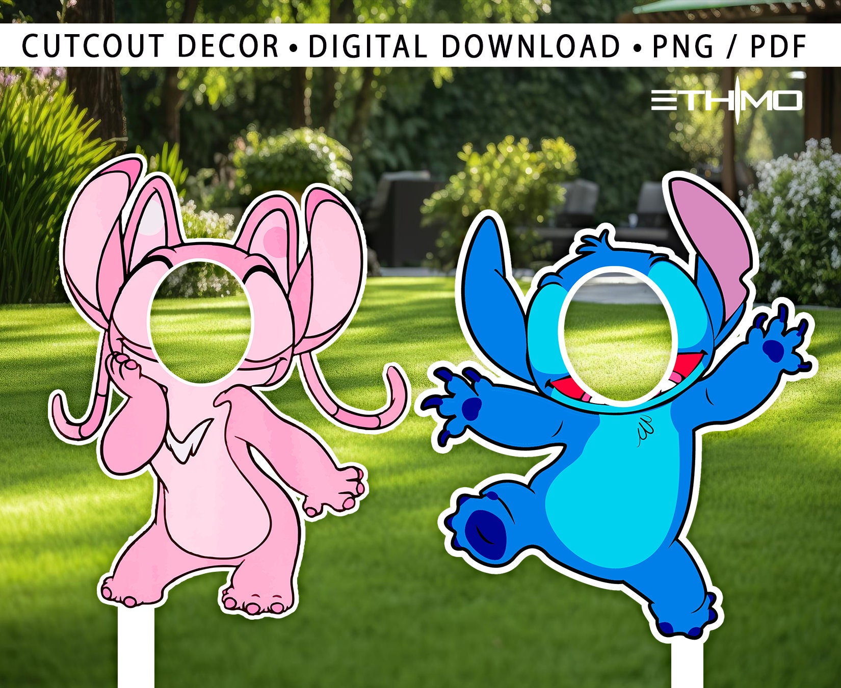 Stitch and Angel Cutout Selfie , Stitch Big Decor, Party Decoration ...