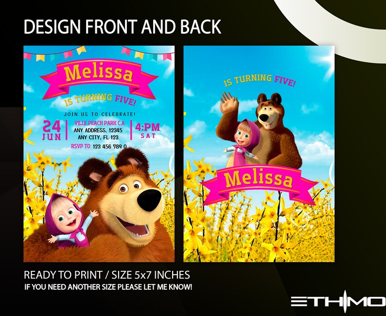 Masha and Bear Invitation, Editable Masha Invitation, Instant Download ...