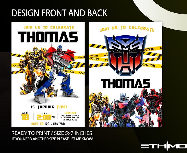 Rescue Bots Birthday Invitation, Optimus Prime Invite, Autoboots Party ...
