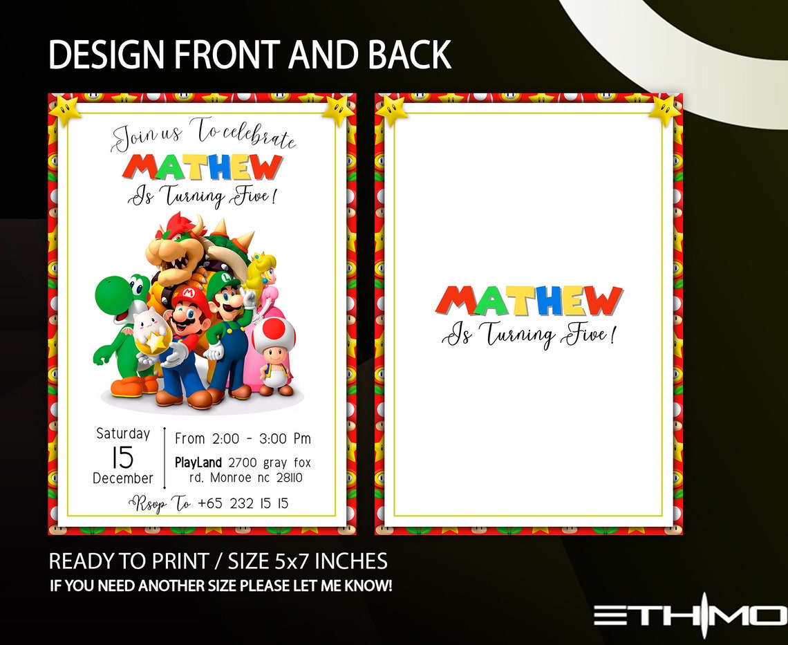 Mario Bros Birthday Boy Invite Mario Birthday Invitation Mario Birthday ...