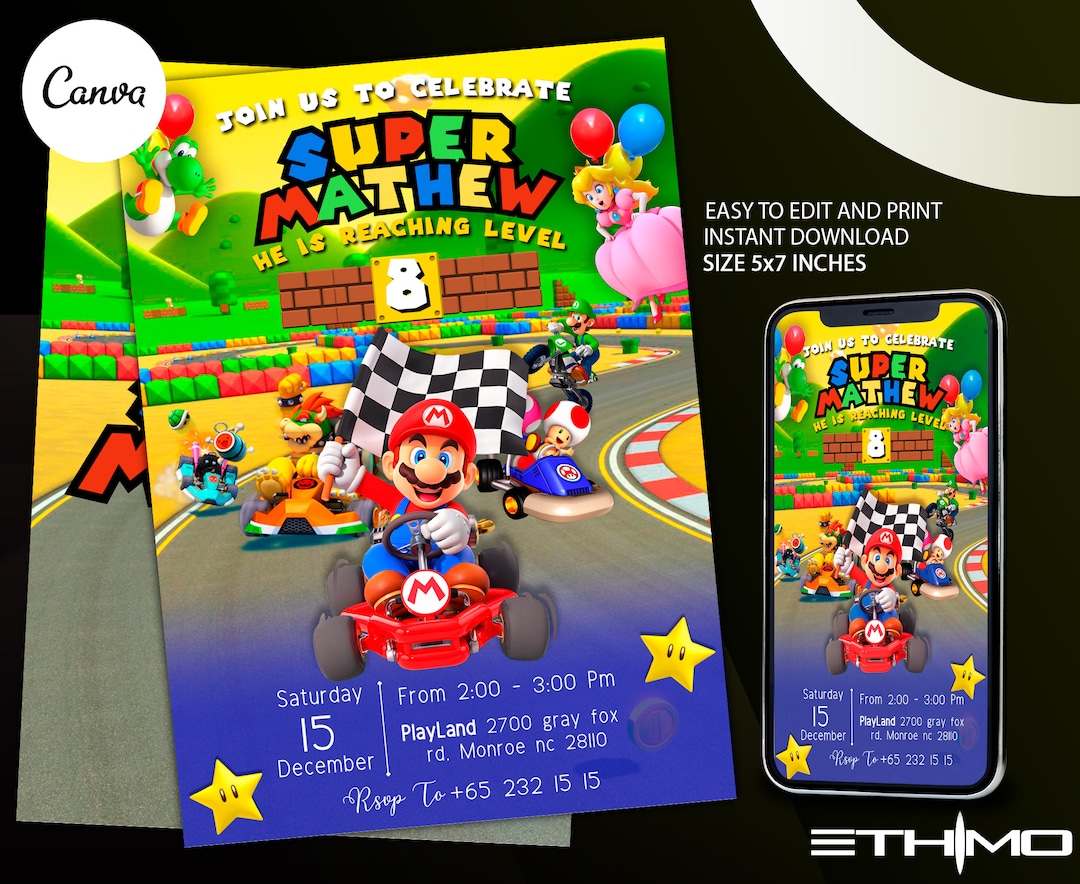 Mario Kart Birthday Boy Invite | Mario Birthday Invitation | Mario ...