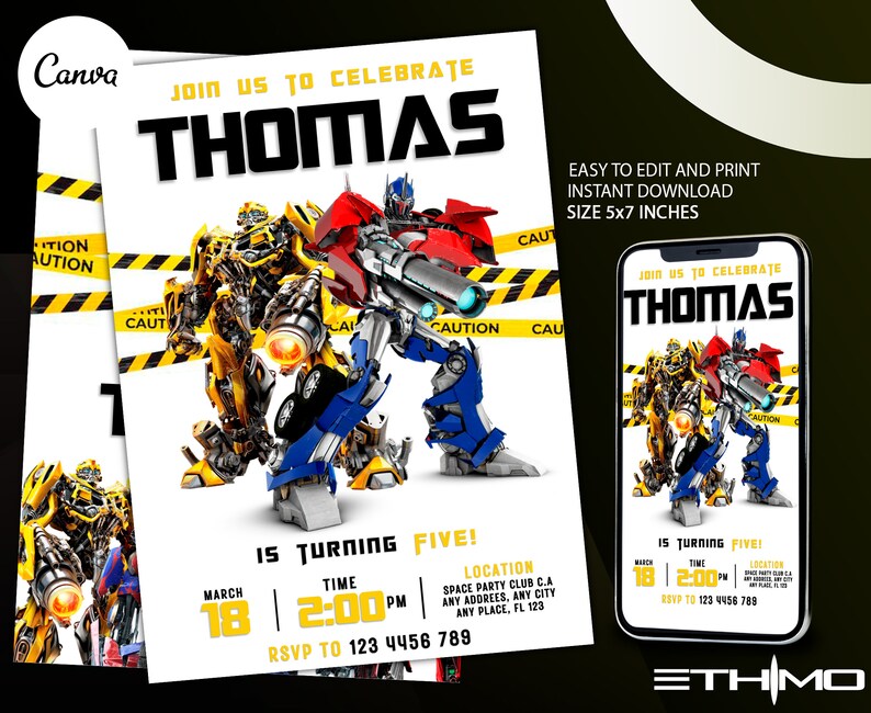 Rescue Bots Birthday Invitation, Optimus Prime Invite, Autoboots Party ...