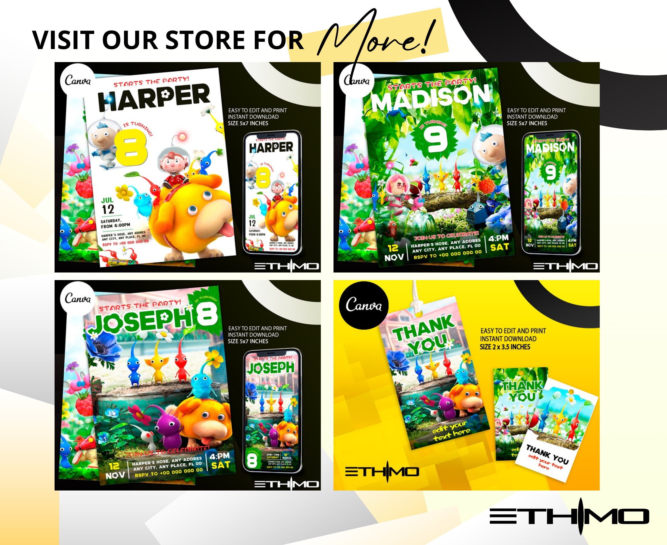 Pikmin Birthday Invitation, Pikmin Party Invite, Digital Invitation ...