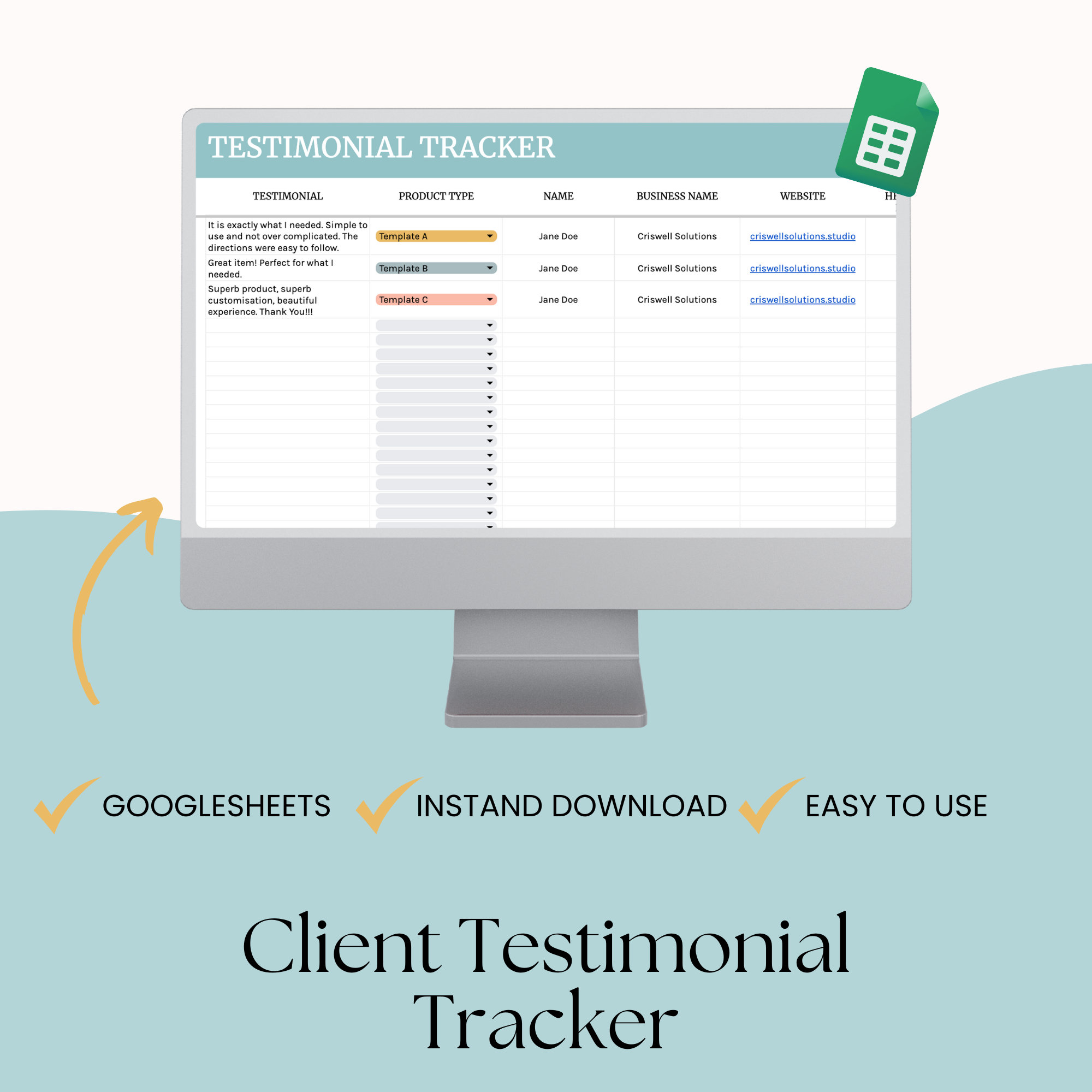 Client Testimonial Tracker Spreadsheet, Customer Reviews Google Sheet ...
