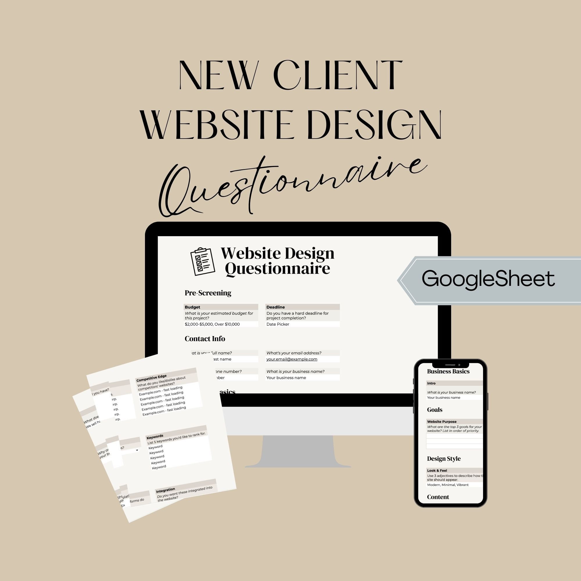 Customizable Website Design Client Questionnaire Editable Googlesheet ...