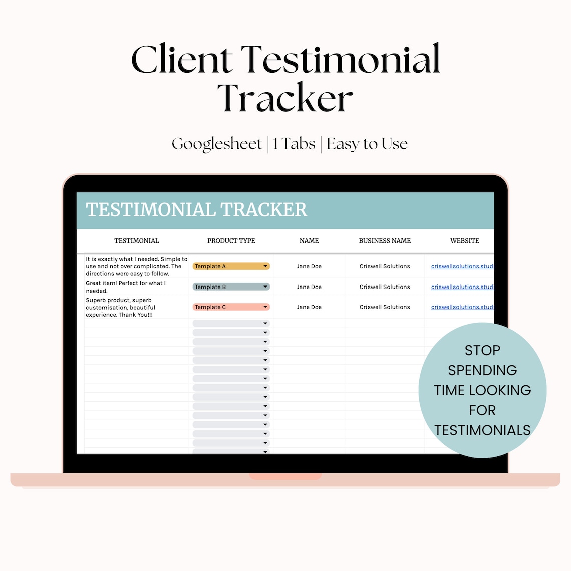 Client Testimonial Tracker Spreadsheet, Customer Reviews Google Sheet ...