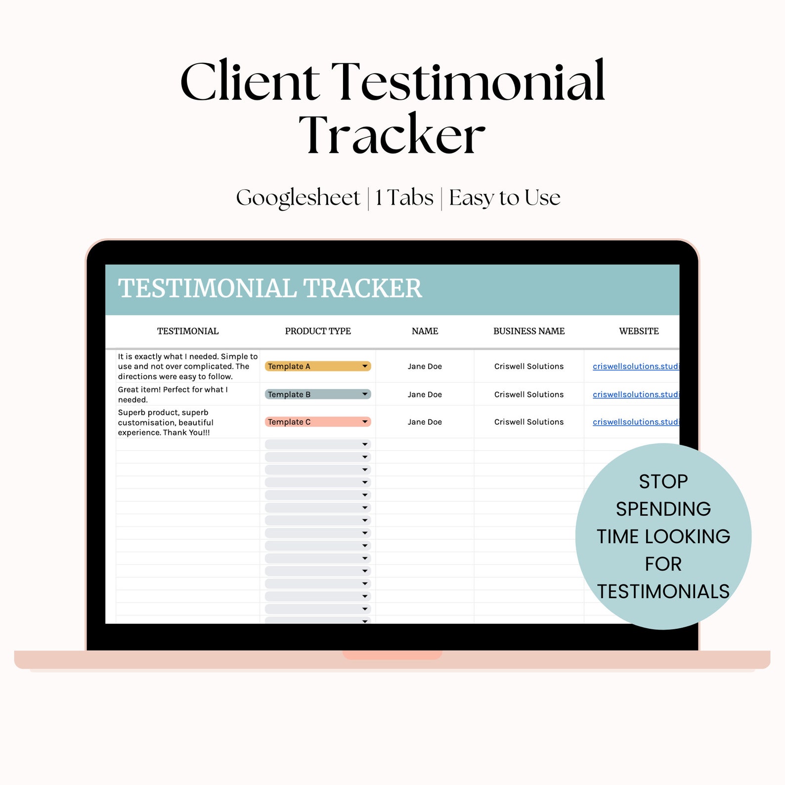 Client Testimonial Tracker Spreadsheet, Customer Reviews Google Sheet ...