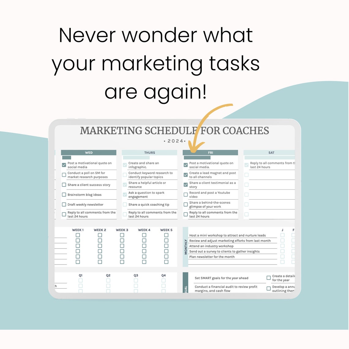 Coach Marketing Schedule + Dashboard – Google Sheets Template - Etsy