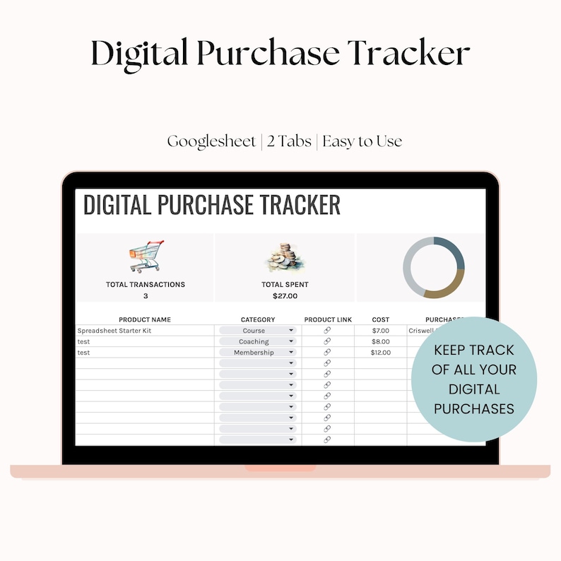 Digital Product Tracker – Google Sheets Spending Log - Etsy