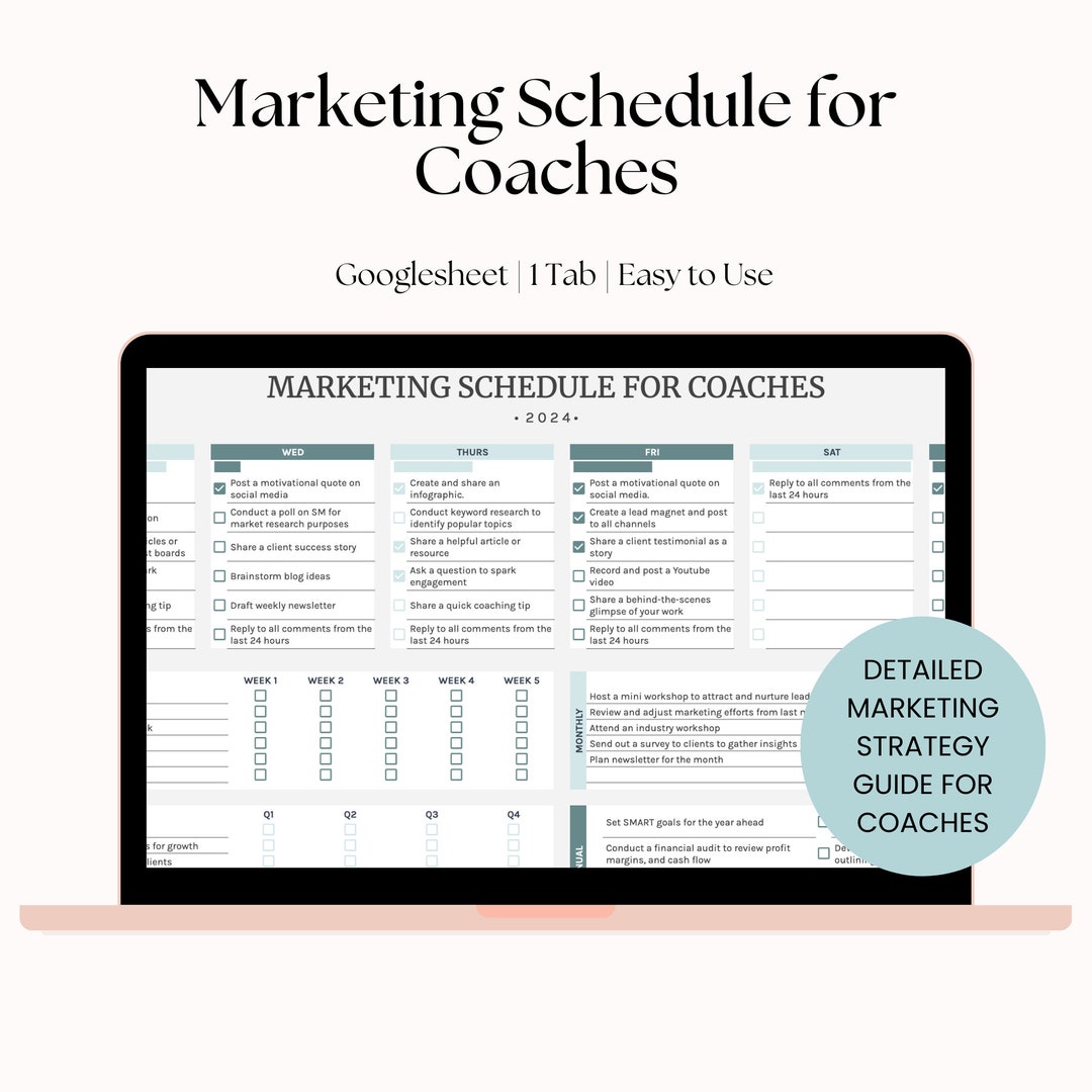 Coach Marketing Schedule + Dashboard – Google Sheets Template - Etsy