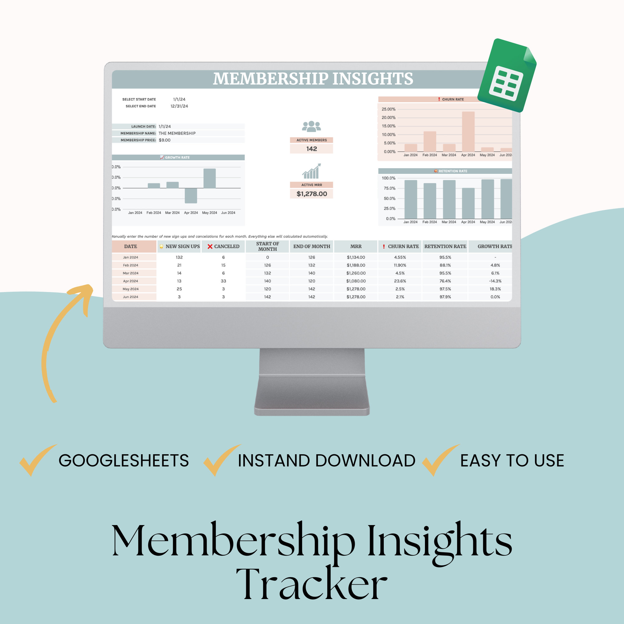 Membership Insights Tracker – Google Sheets Dashboard - Etsy