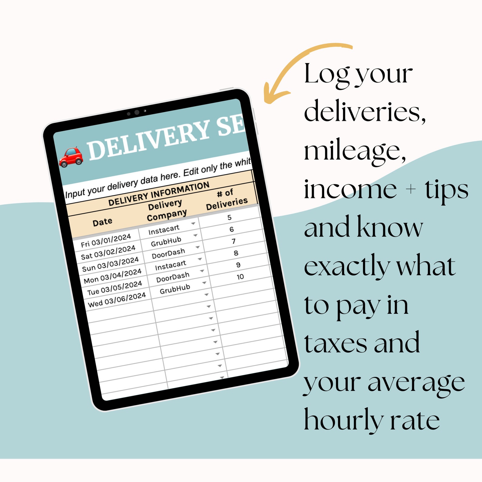 Delivery Driver Income and Expense Tracker, Mileage Log Spreadsheet ...