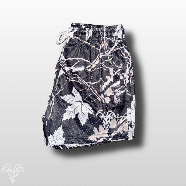 Goat Strength Black and White Maple Camo Shorts - 5 Inch Inseam ...