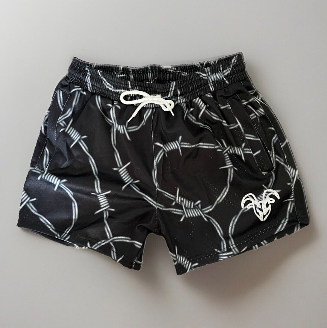 Barbed Wired 5 Inch Inseam Shorts Gym Breathable Elastic Workout Barbed ...