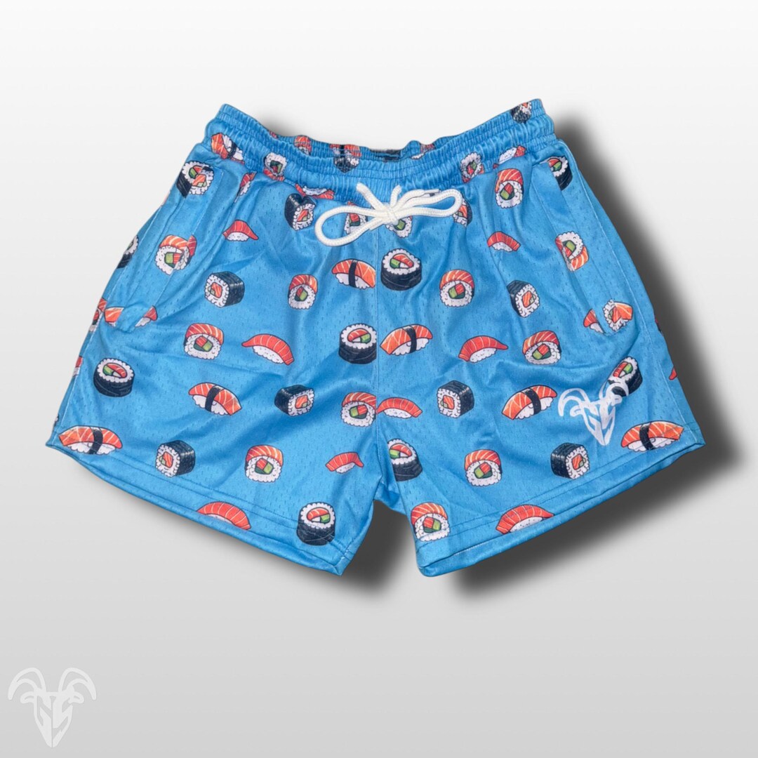 Goat Strength Cartoon Sushi Themed Shorts - 5 Inch Inseam, Breathable ...