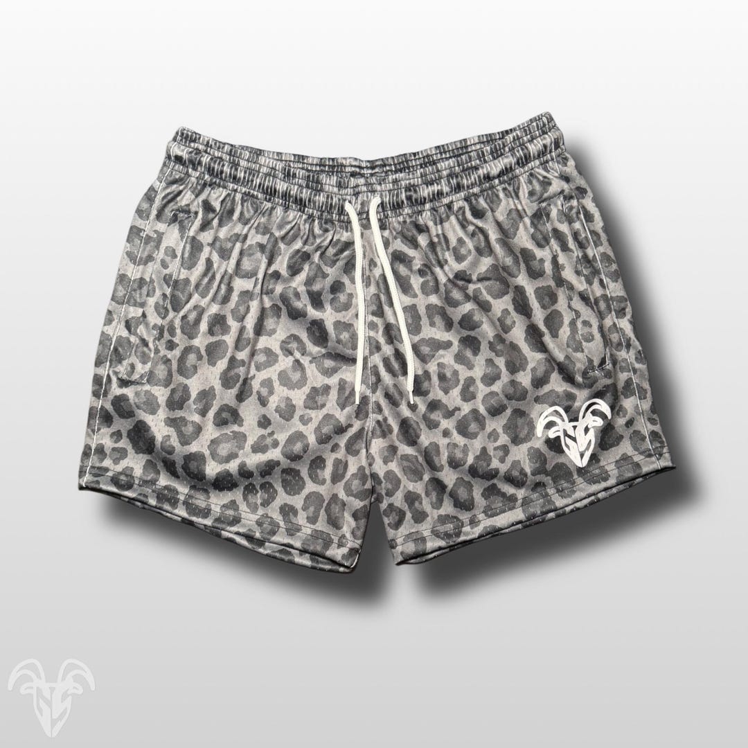 Goat Strength Dark Leopard Print Mesh Shorts – 5” Inseam Athletic ...