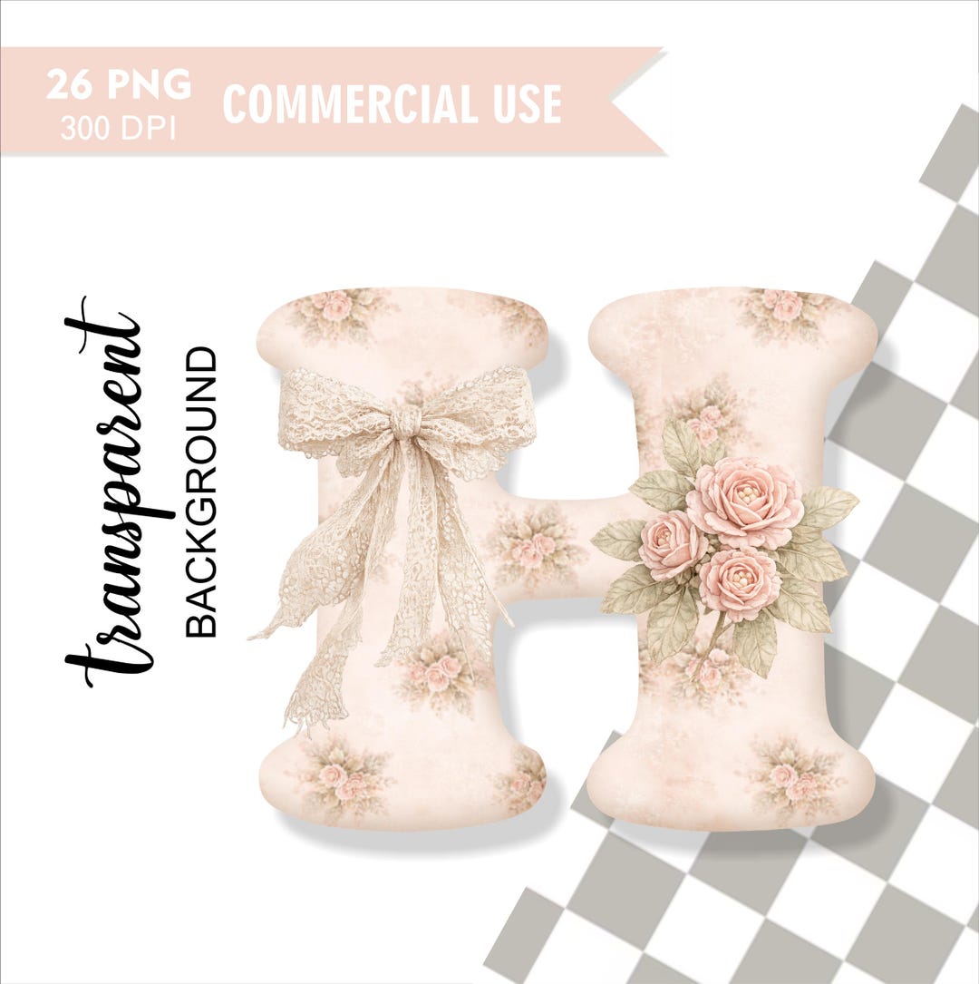 26 Shabby Chic Alphabet Cliparts, Printable Letters, Monogram, Vintage ...