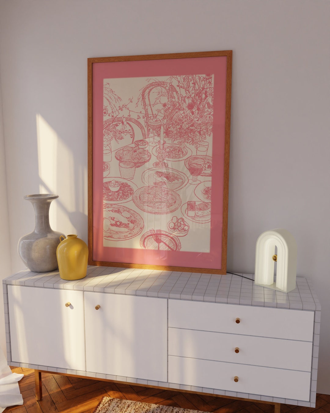 Pink Dinner Party Table Illustration Digital Download / Printable Wall ...