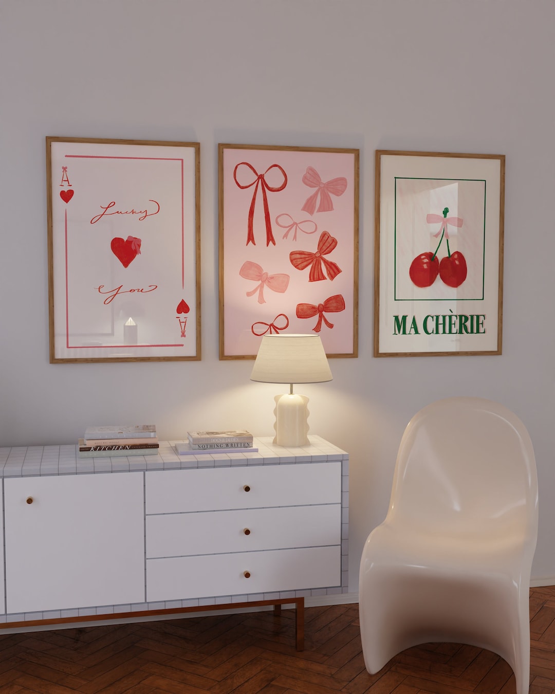 Set of 3 Coquette Playing Card Pink Red Bow Ma Cherie Cherry ...