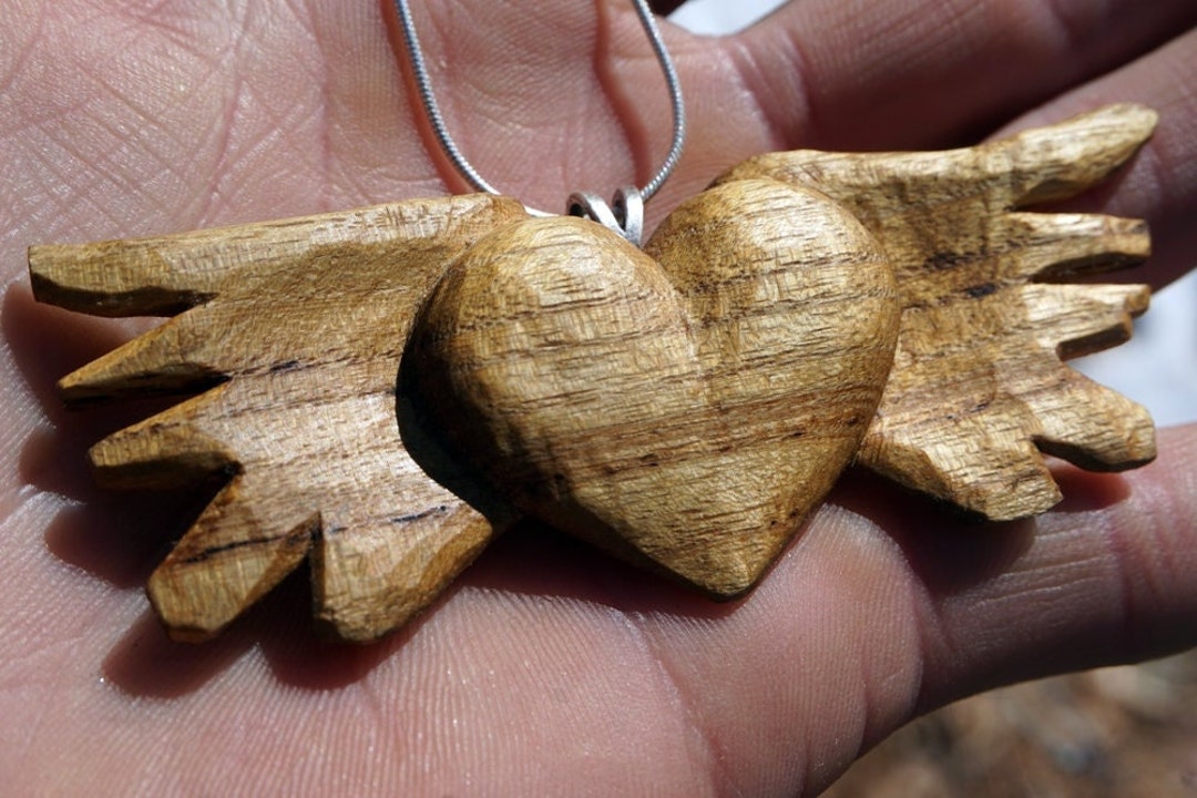 Winged Heart Black Locust Pendant - Etsy