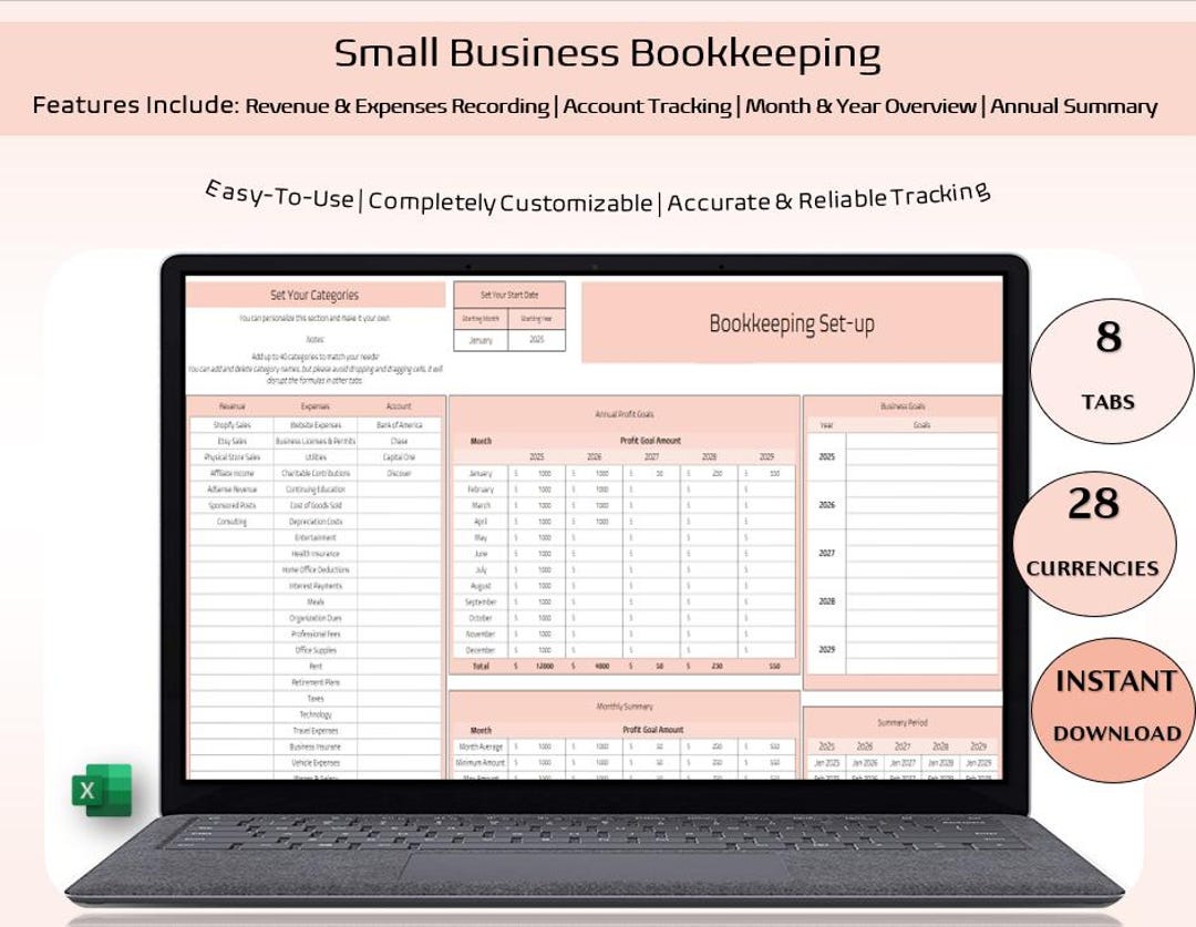 Small Business Bookkeeping Spreadsheet | Excel Template (digital ...