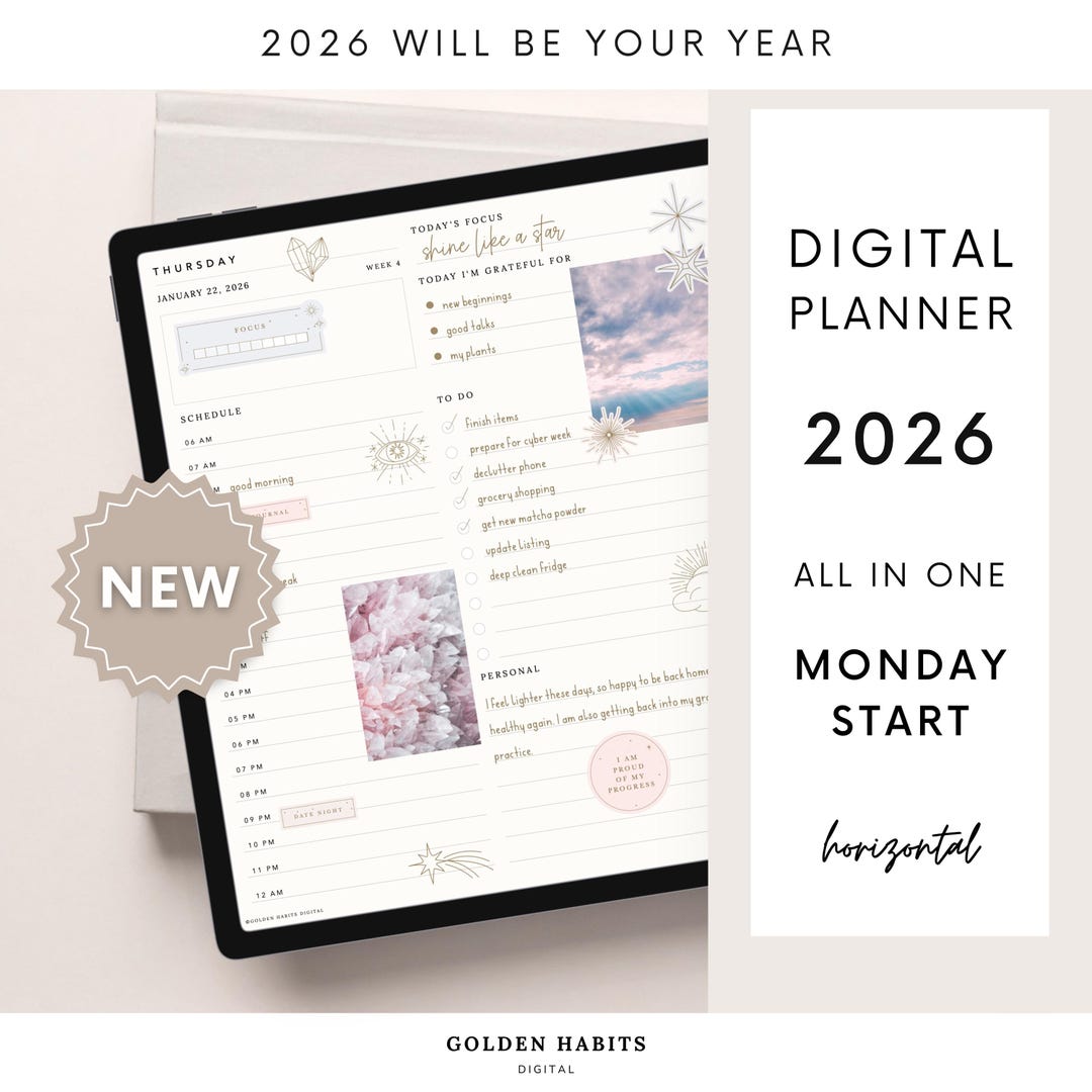 Monday Start 2026 Digital Planner for Goodnotes: Hyperlinked Weekly ...