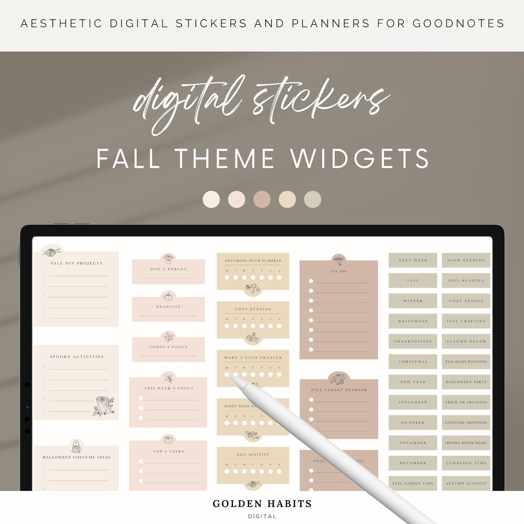 Fall Theme Digital Planner Widgets | Habit Tracker Stickers | Cozy Vibe ...