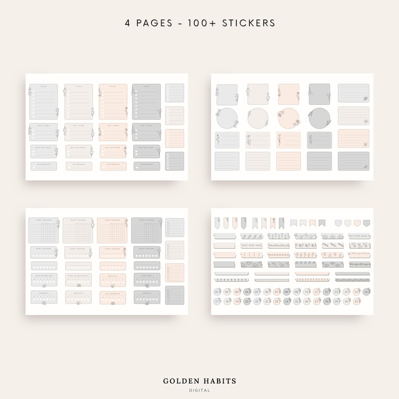 Romantic Floral Habit Tracker Stickers: Goodnotes Digital Planner ...