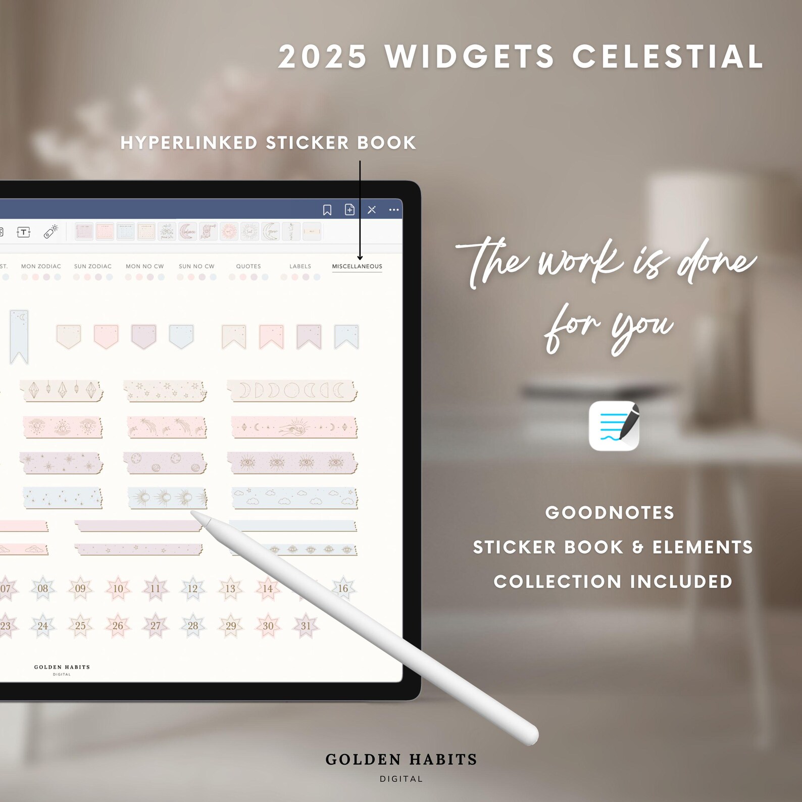 2025 Celestial Digital Planner Stickers: Goodnotes Calendar Widgets ...